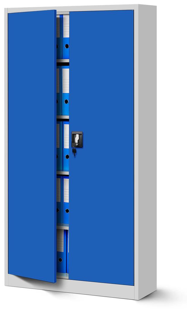 Plechová policová skříň JAN, 900 x 1850 x 400 mm, šedo-modrá