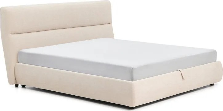 Béžová čalouněná dvoulůžková postel z žinylky s úložným prostorem s roštem 180x200 cm Dafra – Kave Home
