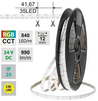LED pásek McLED 24V COB RGB+CCT 840LED/m 18W/m CRI90 12mm ML-128.016.90.2