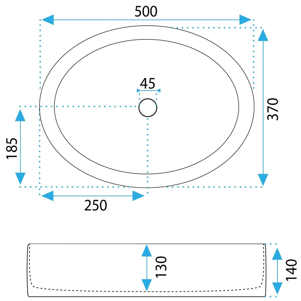 Rea Fonda, umyvadlo na desku 500x370x140mm, bílá lesklá, REA-U0604