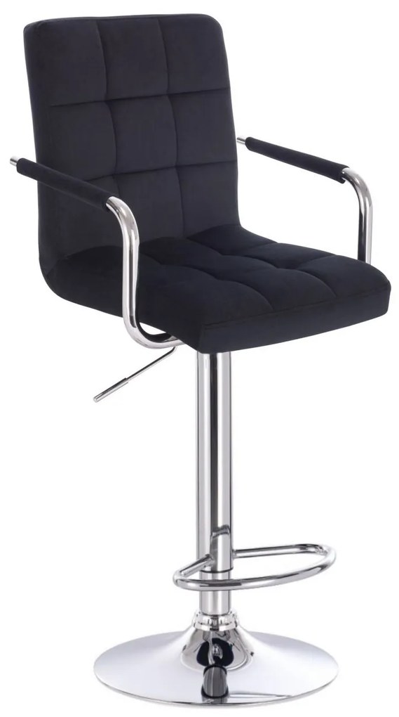 LuxuryForm DESIGN Barová židle VERONA VELUR na stříbrné kulaté podstavě - černá