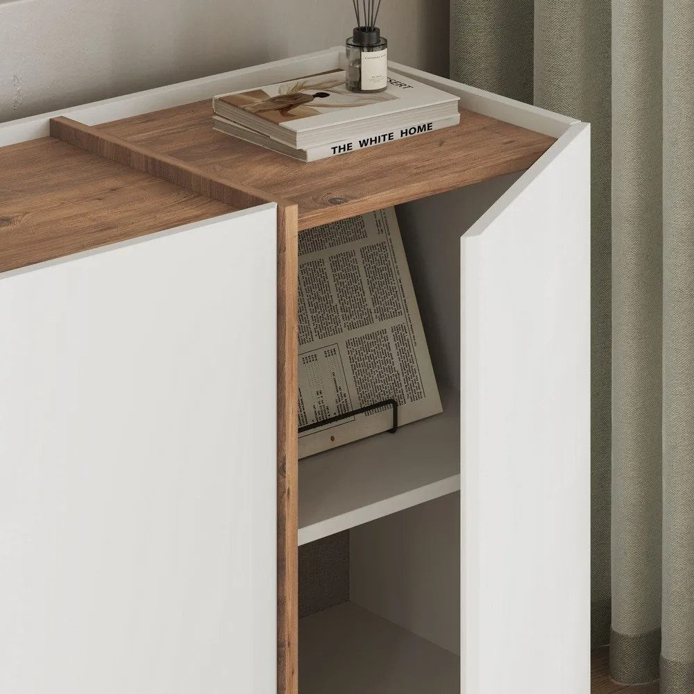 Bílá komoda v dekoru borovice s dírou na kabely 180x80x45 cm Dorma – Kalune Design