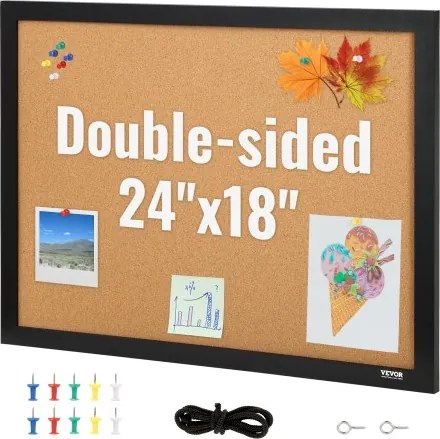Korková nástěnka, 61 × 45,7 cm, oboustranná nástěnka s rámečkem na nálepku MDF
