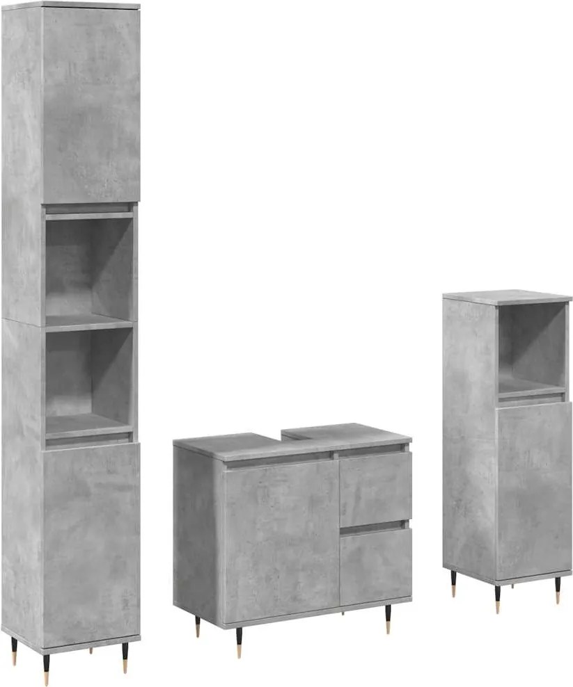 3dílný set koupelnového nábytku betonově šedý kompozitní dřevo 3324955