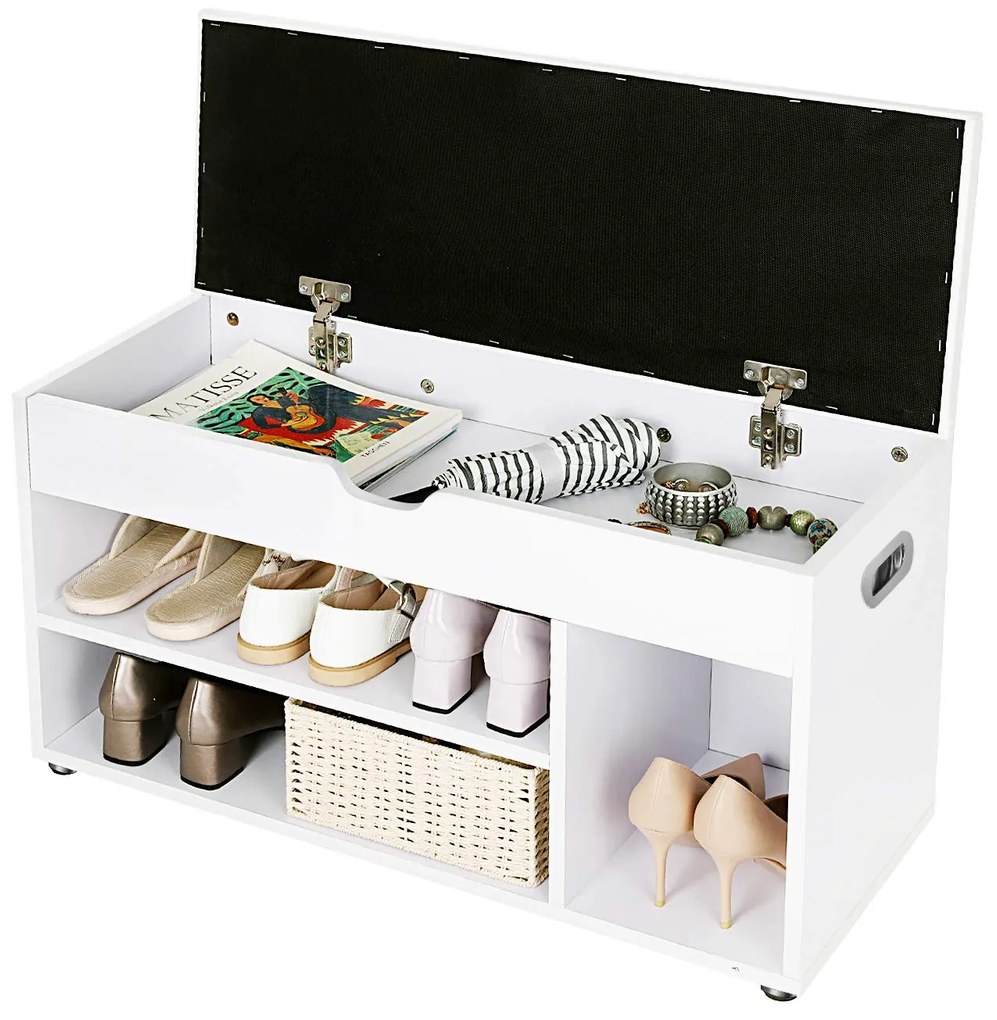 SONGMICS Botník se sedátkem a úložným prostorem bílý 80x44 cm