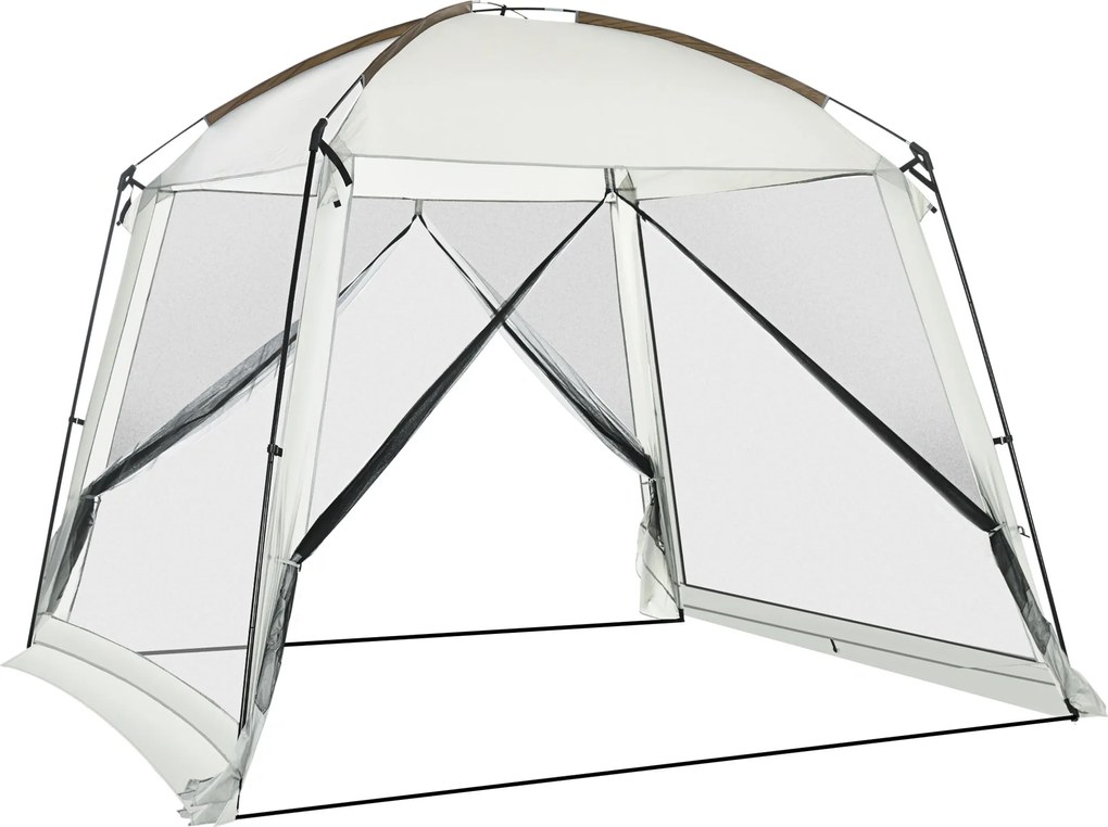 Zahradní stan Outsunny 3x3 m pro 6-8 osob, 4 komáří sítě, 2 dveře, UV50+ ochrana a přepravní taška, kempingový stan pro venkovní použití, bílý | Aosom