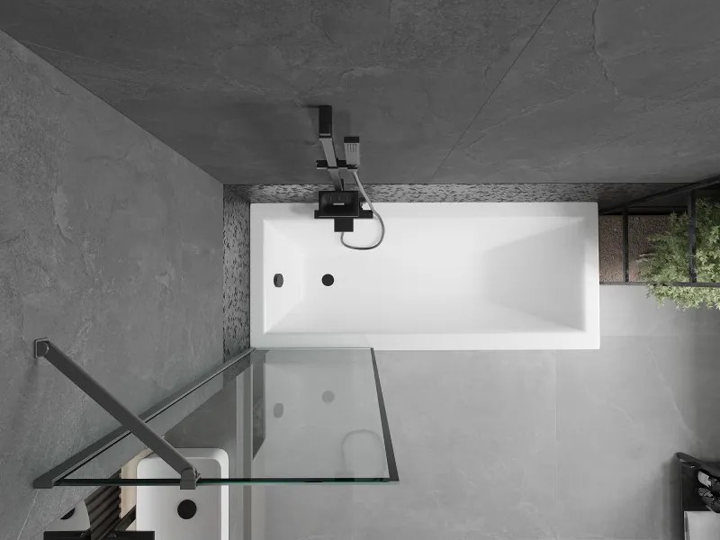 Mexen Next, 1-křídlová vanová zástěna 60 x 150 cm, 6mm čiré sklo - černý vzor, grafitová, 895-060-000-00-70-95