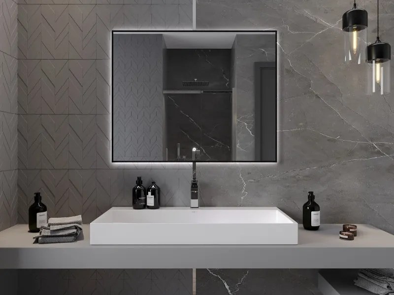 Mexen Erma, LED koupelnové zrcadlo s podsvícením a černým rámem 100x80 cm, 6000K, ochrana proti zamlžování, 9814-100-080-611-70