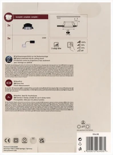 Paulmann 93408 - SADA 3xLED/6,5W IP44 Stmívatelné koupelnové svítidlo COLE 230V