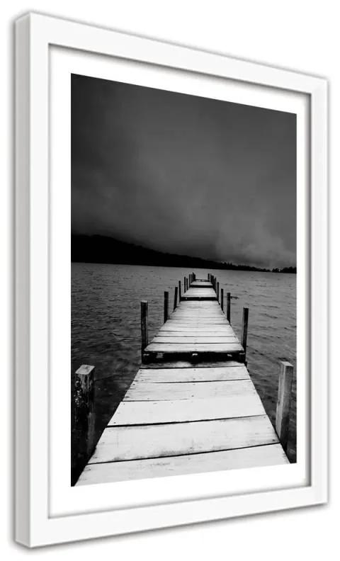 CARO Obraz v rámu - Wooden Bridge In Black And White 30x40 cm Bílá