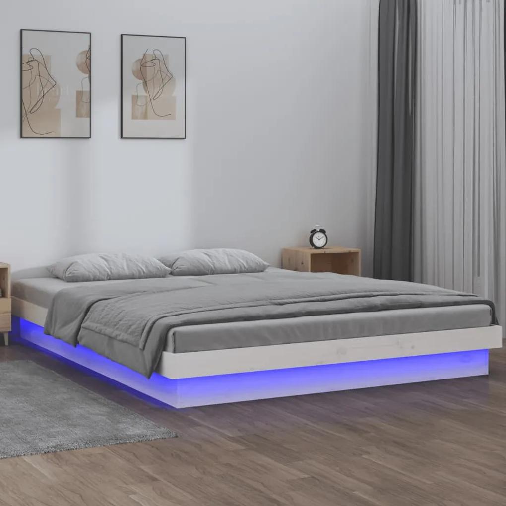 Rám postele s LED světlem bílý 160 x 200 cm masivní dřevo,  819983
