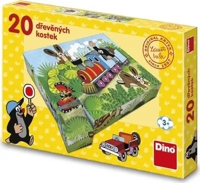 Dino Dřevěné obrázkové kostky Krtek a doprava 20 kostky