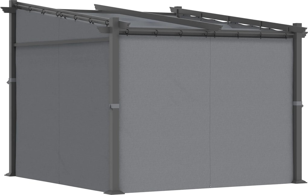 Pergola s terasovou střechou Outsunny, přibližně 3x3m, kryt terasy, zahradní pavilon, hliníková konstrukce, montáž na stěnu, pergola se skládací střec