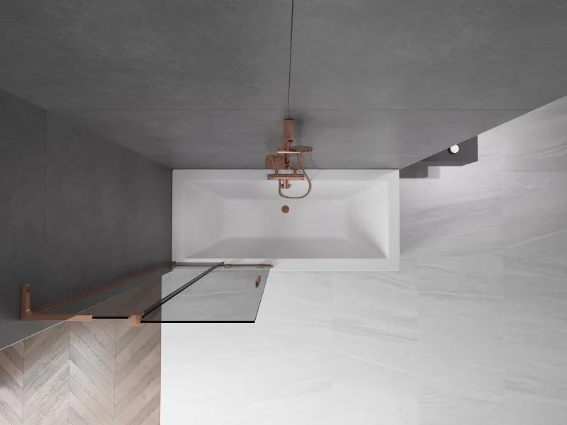 Mexen Velar L, 2-křídlová posuvná vanová zástěna 85 x 150 cm, 8mm šedé sklo, růžové zlato, 896-085-003-41-60