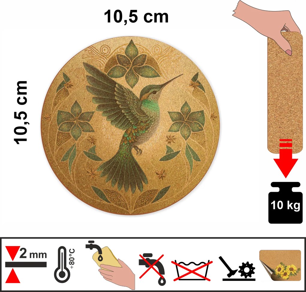 PokojovaDekorace.cz, Korkové podtácky s potiskem - 545, průměr 10,5cm, sada 6 ks