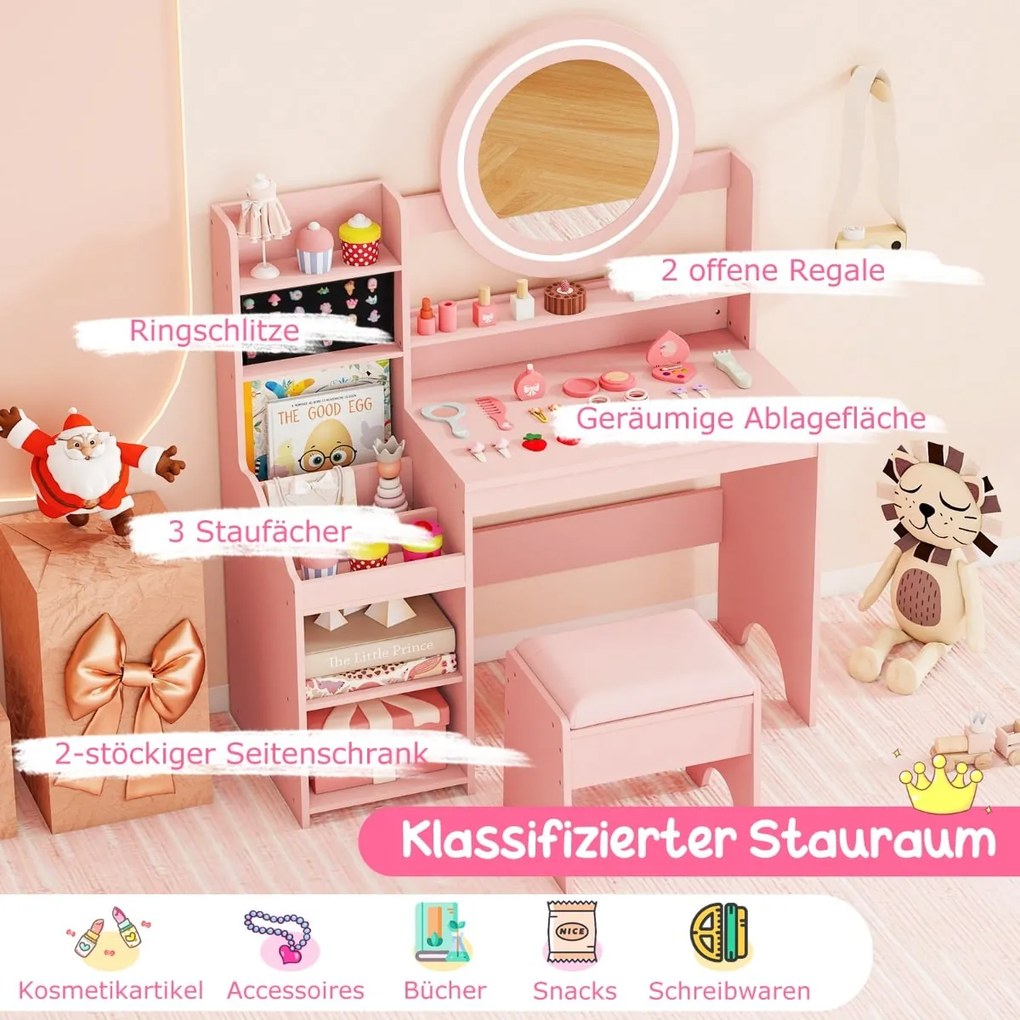 Costway Dětský toaletní stolek se zrcadlem a světlem Princezna