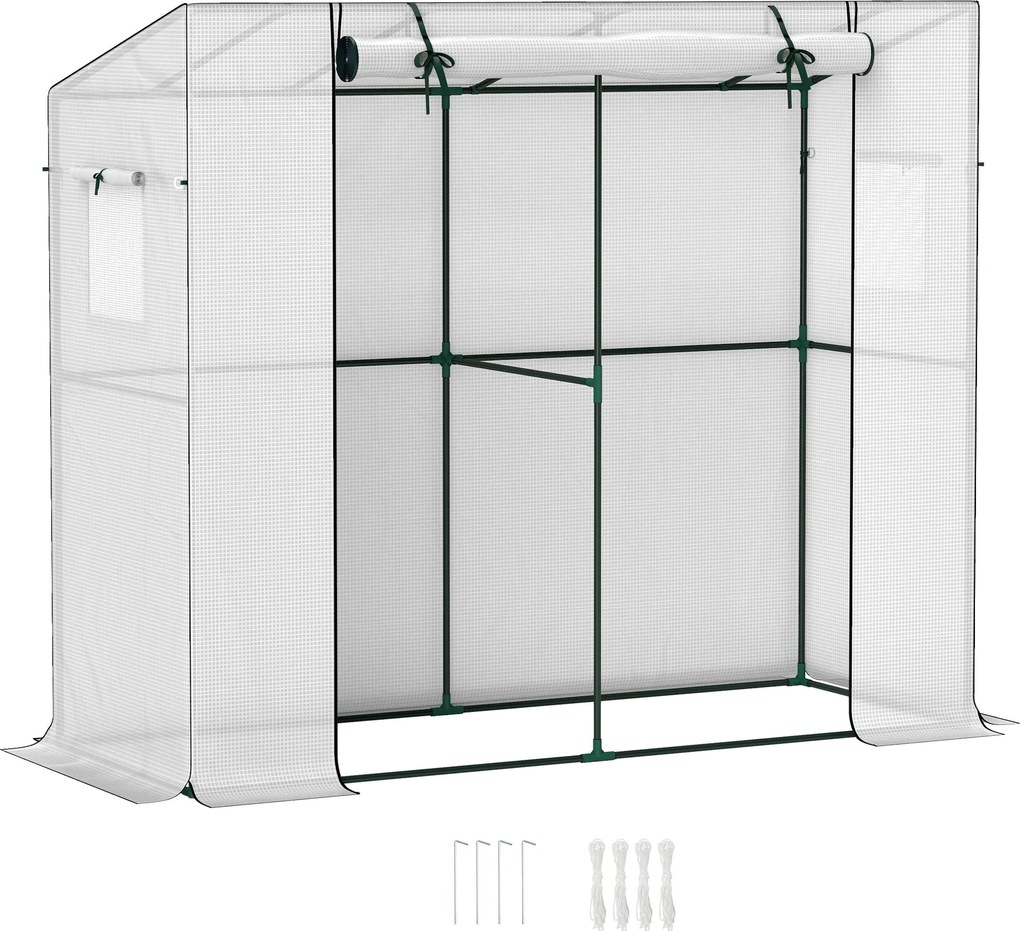 Skleník Outsunny s rolovacími dveřmi a 2 okny, zimní ocelový rám, studený rám pro balkon, zahradu, dům pro rajčata s UV ochranou 200x76x170cm pro zele