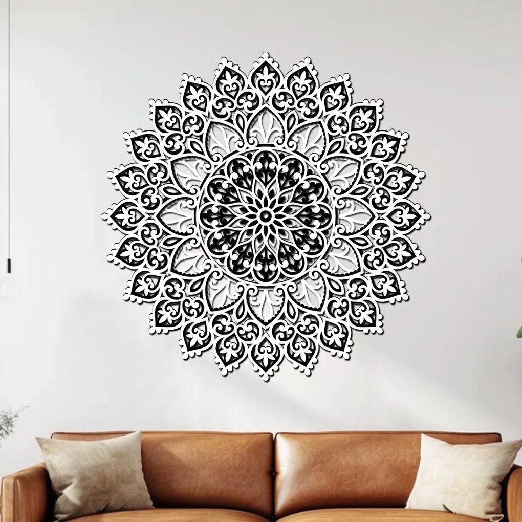 dřevo života 3 vrstvá mandala HARMONIE DUŠE Zvolte rozměr (cm): 80x80, Zvolte barevný dekor: černá-bílá