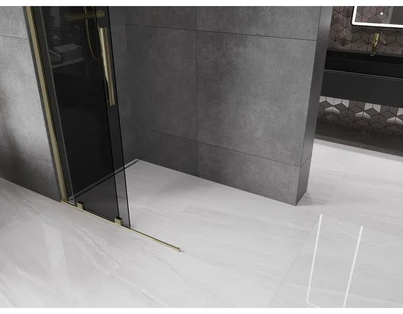 Mexen Velar, sprchová zástěna s posuvnými dveřmi Walk-in 70 x 200 cm, 8mm šedé sklo, zlatá lesklá, 871-070-000-43-50