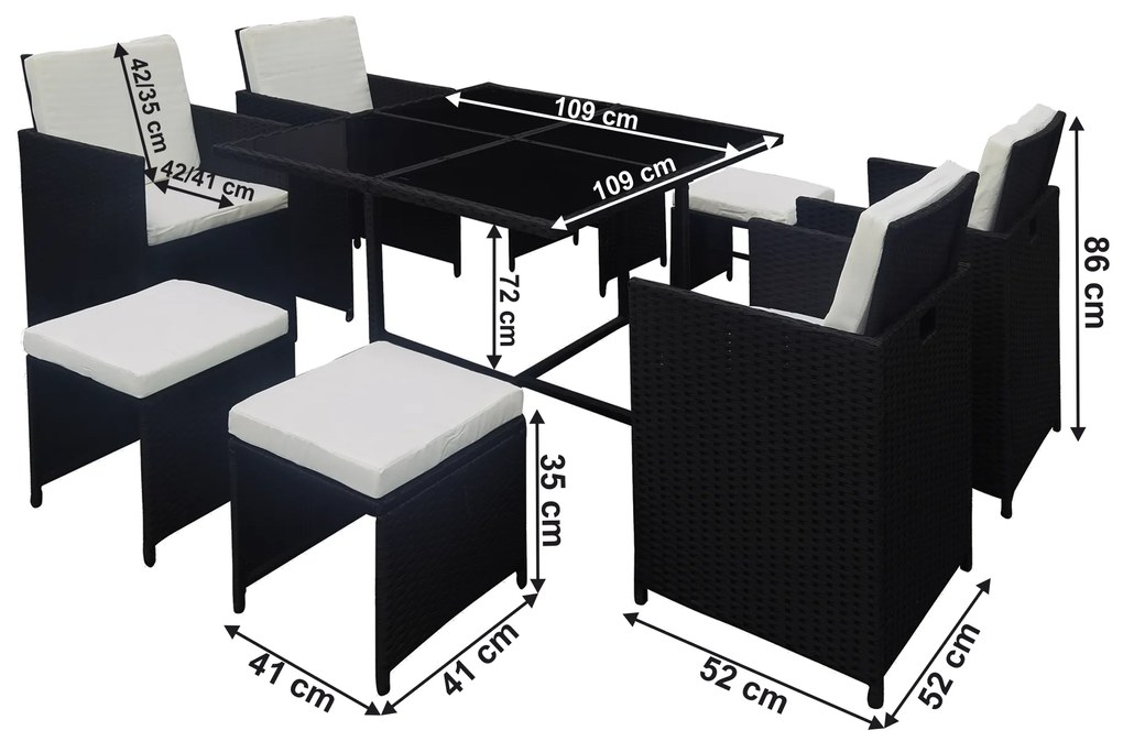 Zahradní 9-dílný ratanový set KUBIKUS technoratan černý