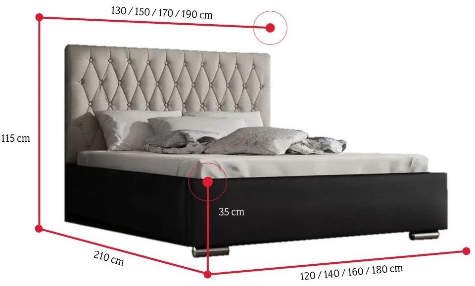 Expedo Čalouněná postel REBECA, Siena01 s knoflíkem/Dolaro08, 180x200