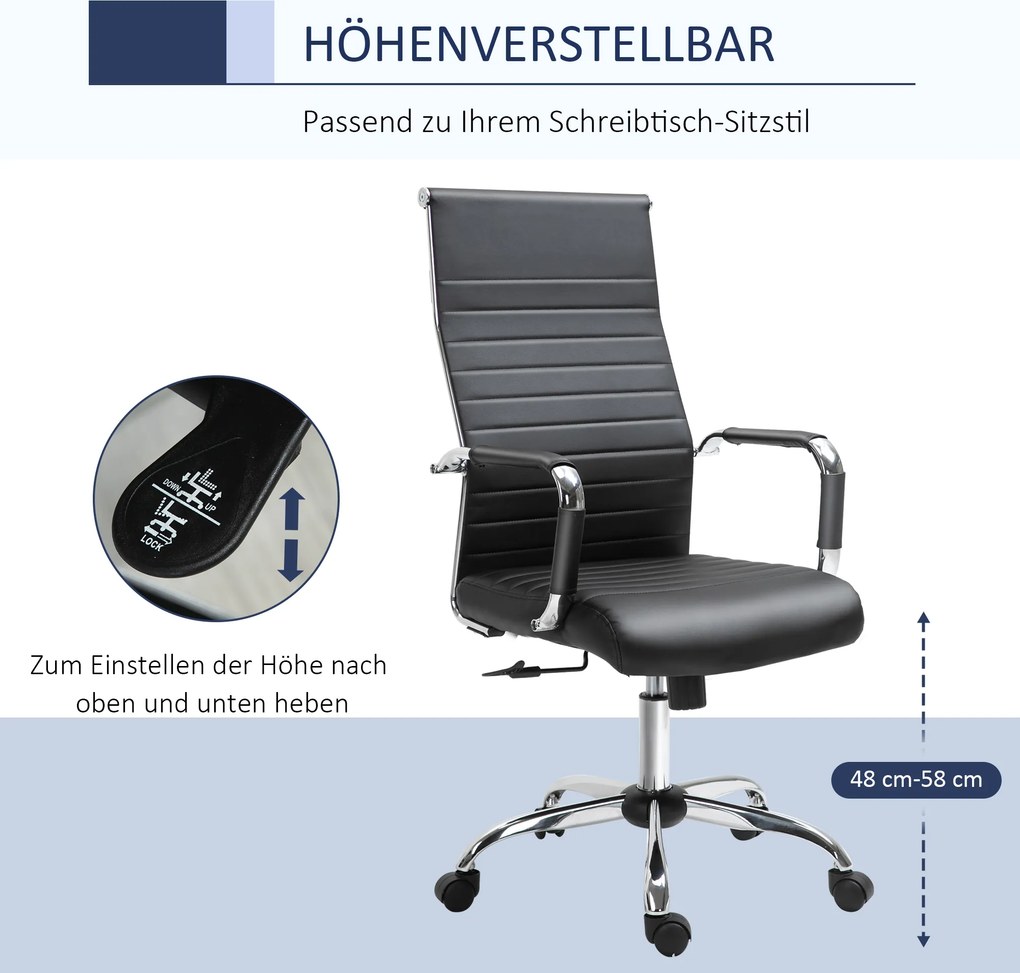 Kancelářská židle Vinsetto ergonomická manažerská židle s houpací funkcí, výškově nastavitelná, čalouněná umělou kůží a pěnou, černá | Aosom.de