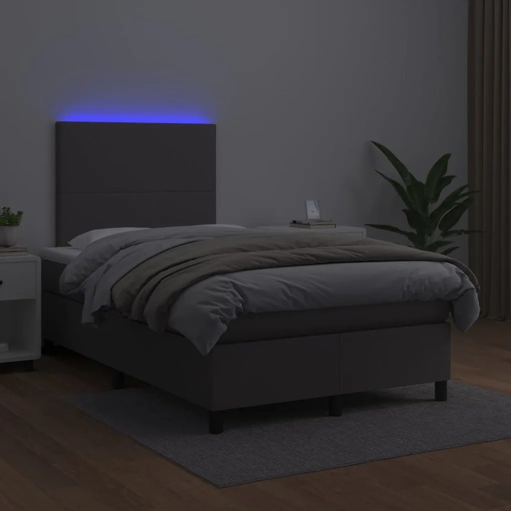 Box spring postel s matrací a LED šedá 120x200 cm umělá kůže 3135817