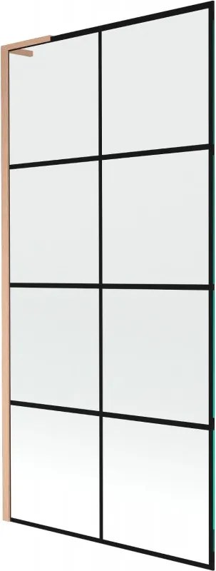Mexen Next L, 1-křídlová vanová zástěna 90 x 150 cm, 6mm čiré sklo-černý vzor, měděný profil, 895-090-000-03-77-65