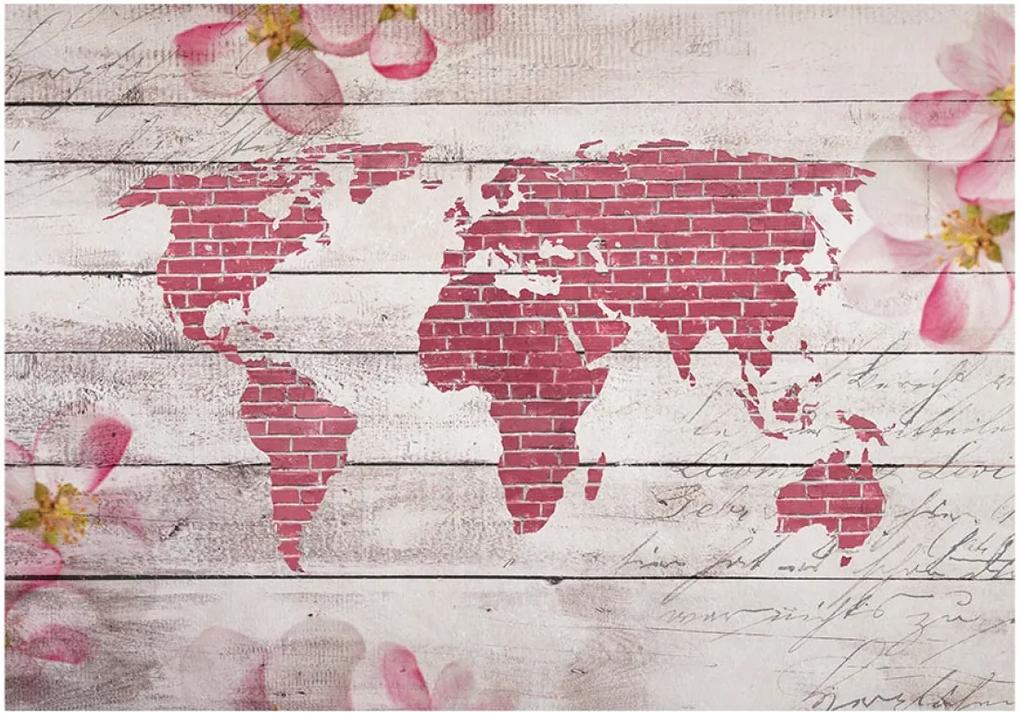 Tapeta růžová - mapa světa (150x105 cm) - Murando DeLuxe