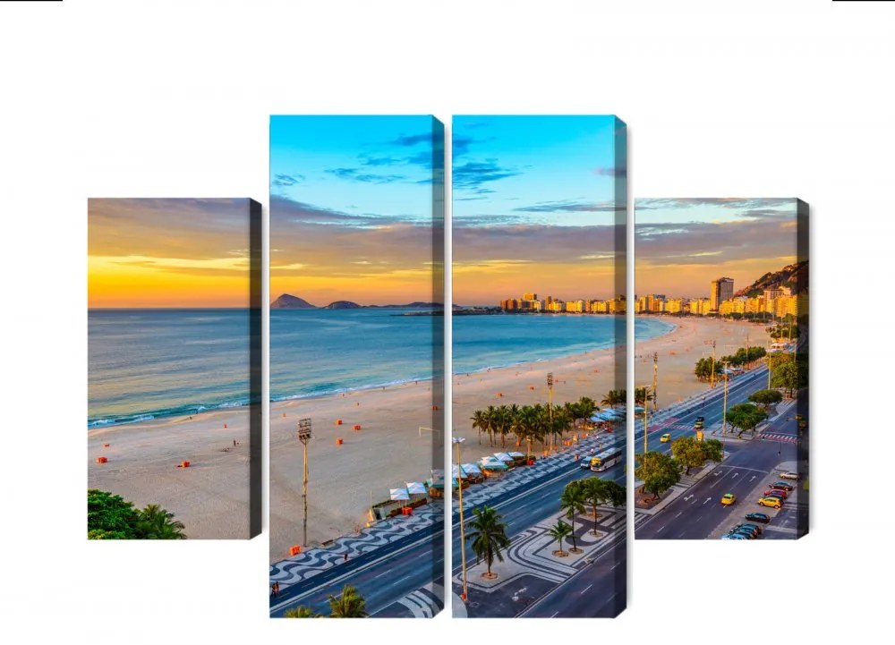 Vícedílný obraz Pohled Na Východ Slunce Na Pláž Copacabana A Avenida Nedostatek Nedostatek Přírodní plátno 200x150