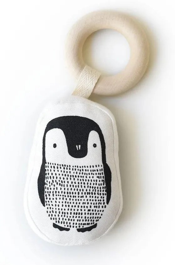 Wee Gallery Kousátko z organické bavlny - Penguin, černá barva, bílá barva, dřevo, textil