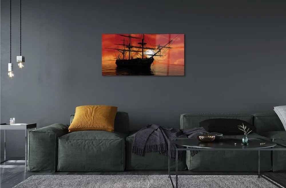 Obraz na skle Loď moře nebe mraky slunce 140x70 cm