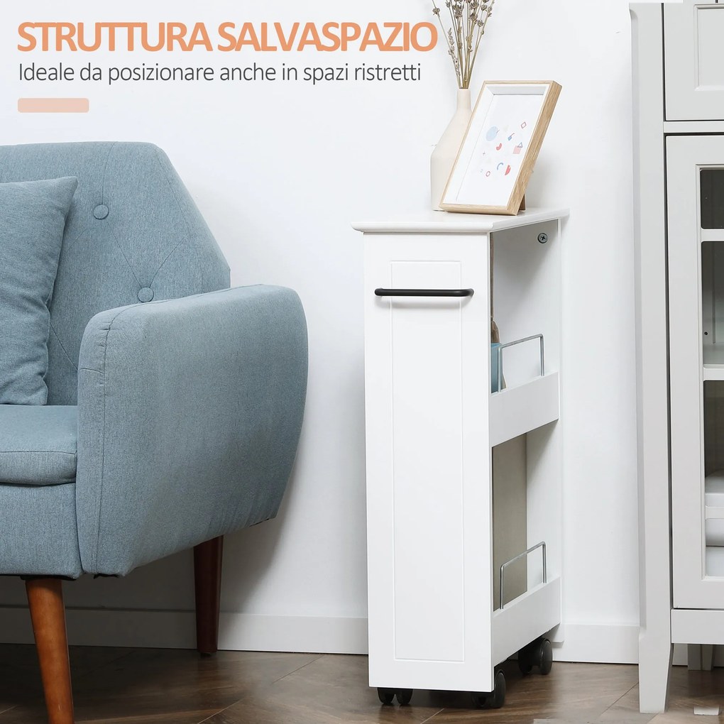 kleankin Úsporný Kuchyňský Vozík, Designový Koupelnový Vozík, Víceúčelový, Úsporný, MDF Dřevěné Police, Otáčecí Kolieska a Rukojeť, 42,5x20,3x66,7cm,…
