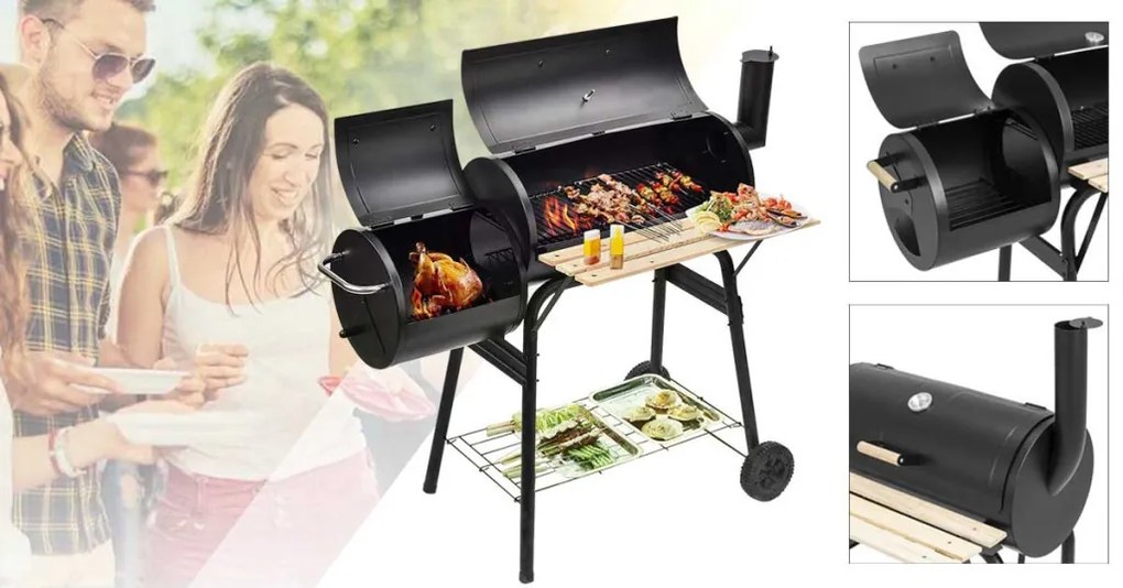 2v1 BBQ gril a smoker na drěvěné uhlí