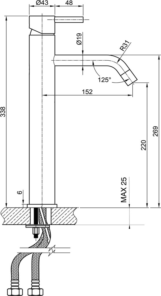 Sapho Minimal umyvadlová baterie stojánková vysoká páková nerez MI202