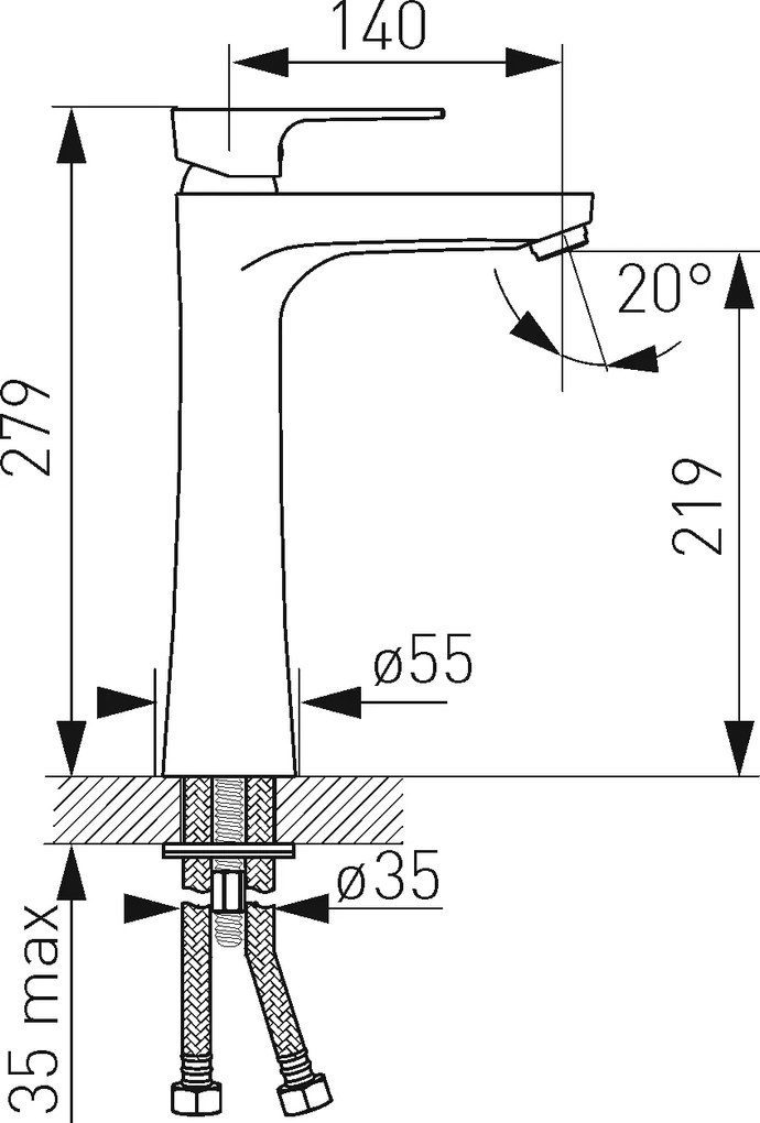 Novaservis, Umyvadlová stojánková baterie vysoká ALGEO SQUARE chrom, BAQ2L