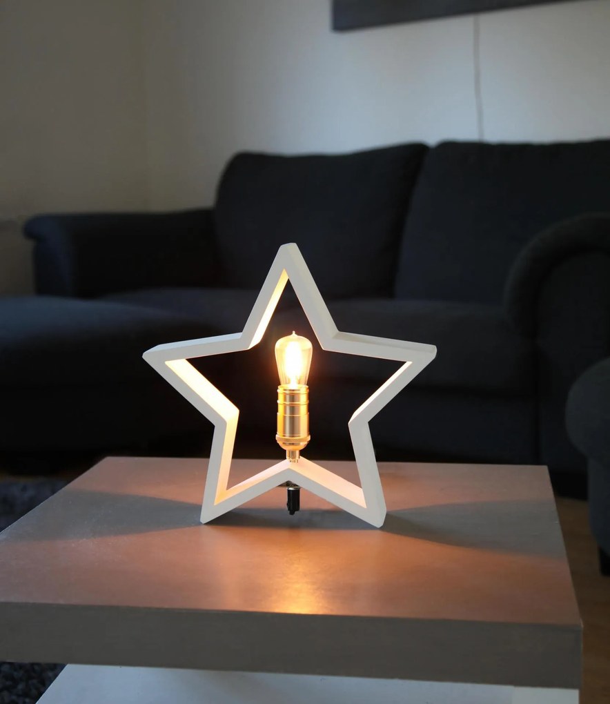 STAR TRADING Stojací lampa - Little Star, černá barva, bílá barva, zlatá barva, dřevo, kov, plast