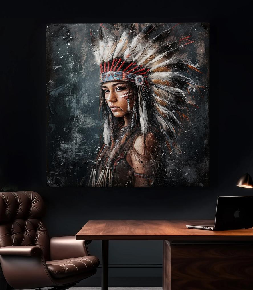 Obraz na plátně - Indiánská žena Vítr z hor FeelHappy.cz Velikost obrazu: 120 x 120 cm