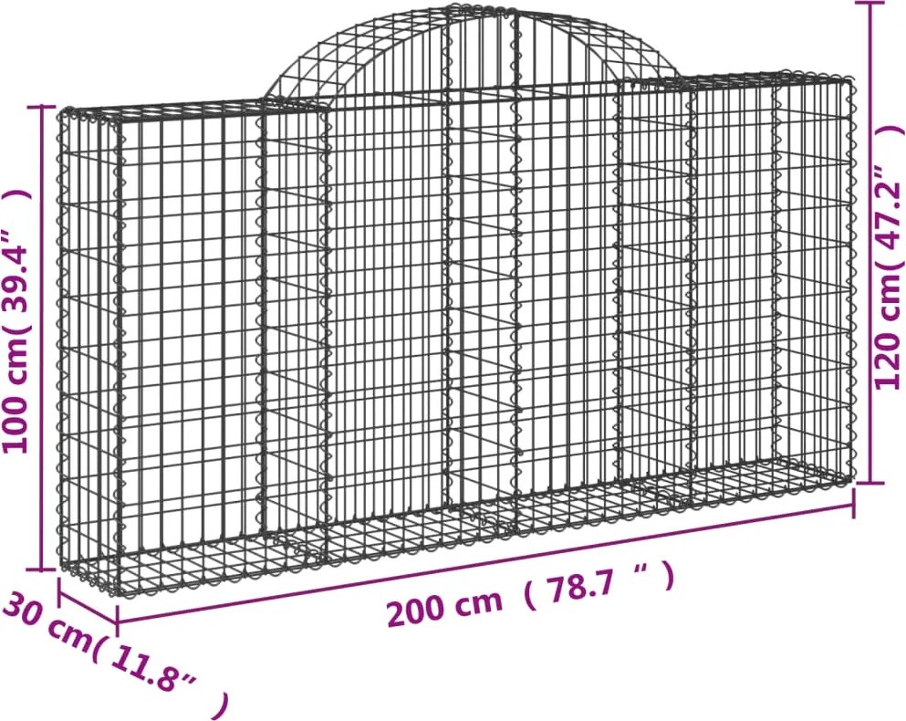 Klenuté gabionové koše 2 ks 200x30x100/120cm pozinkované železo 3146110