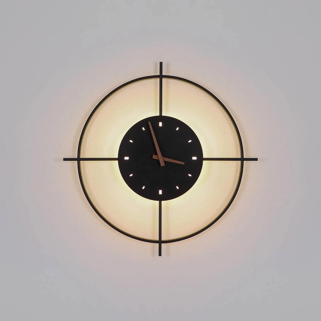 LED nástěnné světlo Sussy s hodinami, černá, Ø50cm