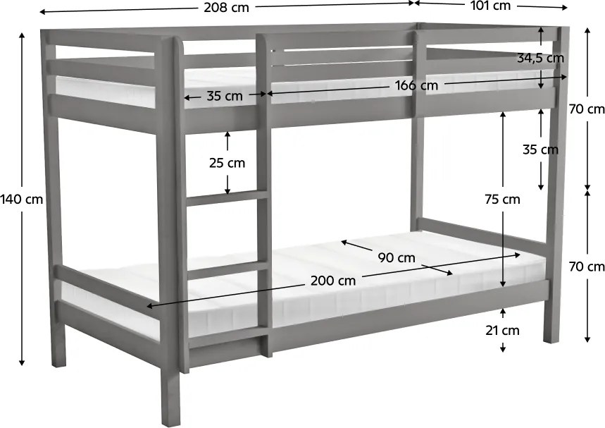 Kondela Patrová postel, 90x200, masivní dřevo, šedá, INEZA