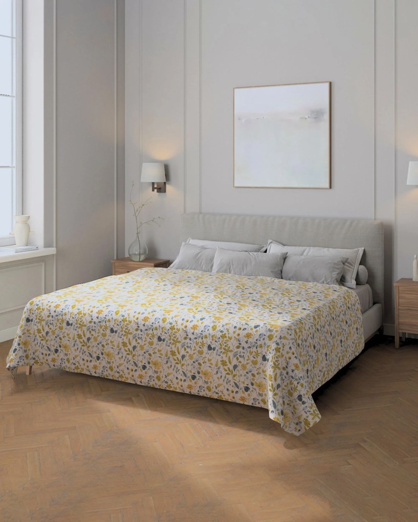 Přehoz na postel 220x260 cm barva žlutá látka pletený vzor, vzorované