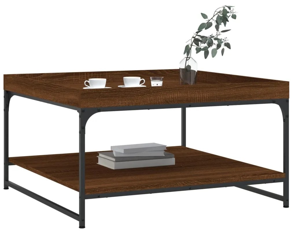 Konferenční stolek hnědý dub 80 x 80 x 45 cm kompozit a železo - Default Title