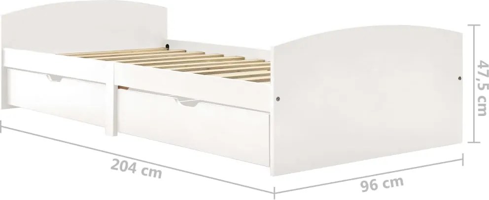 Rám postele se 2 zásuvkami bílý masivní borovice 90 x 200 cm 322155