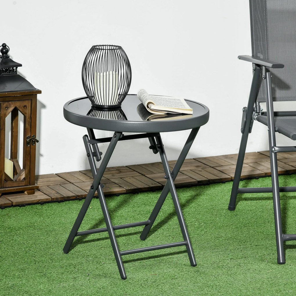 Klappbarer Beistelltisch, Outdoor-Klapptisch, mit Tischplatte aus gehärtetem Glas, für Terrasse, 45 x 45 x 50 cm Schwarz