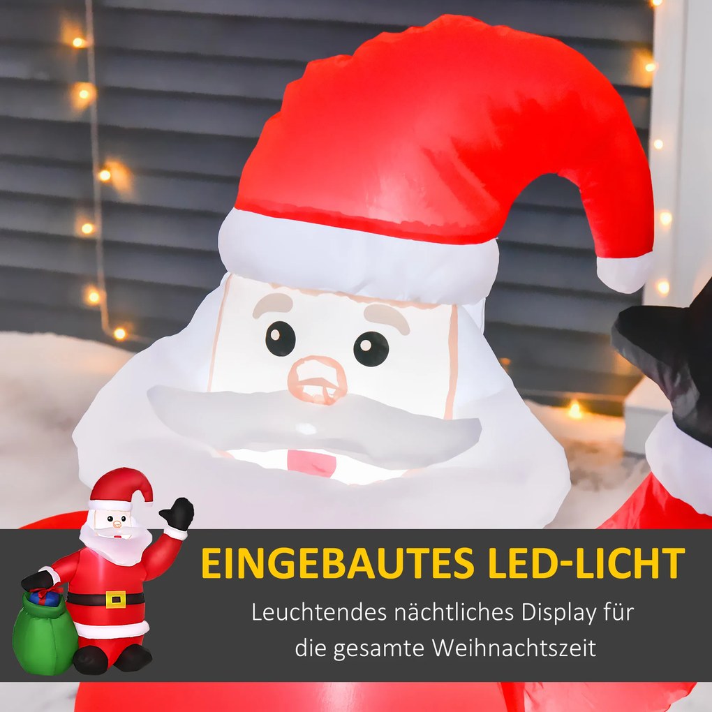 HOMCOM Vánoční dekorace Nafukovatelný Santa Claus venkovní vánoční dekorace, včetně ventilátoru, 1,2 m, červená + bílá