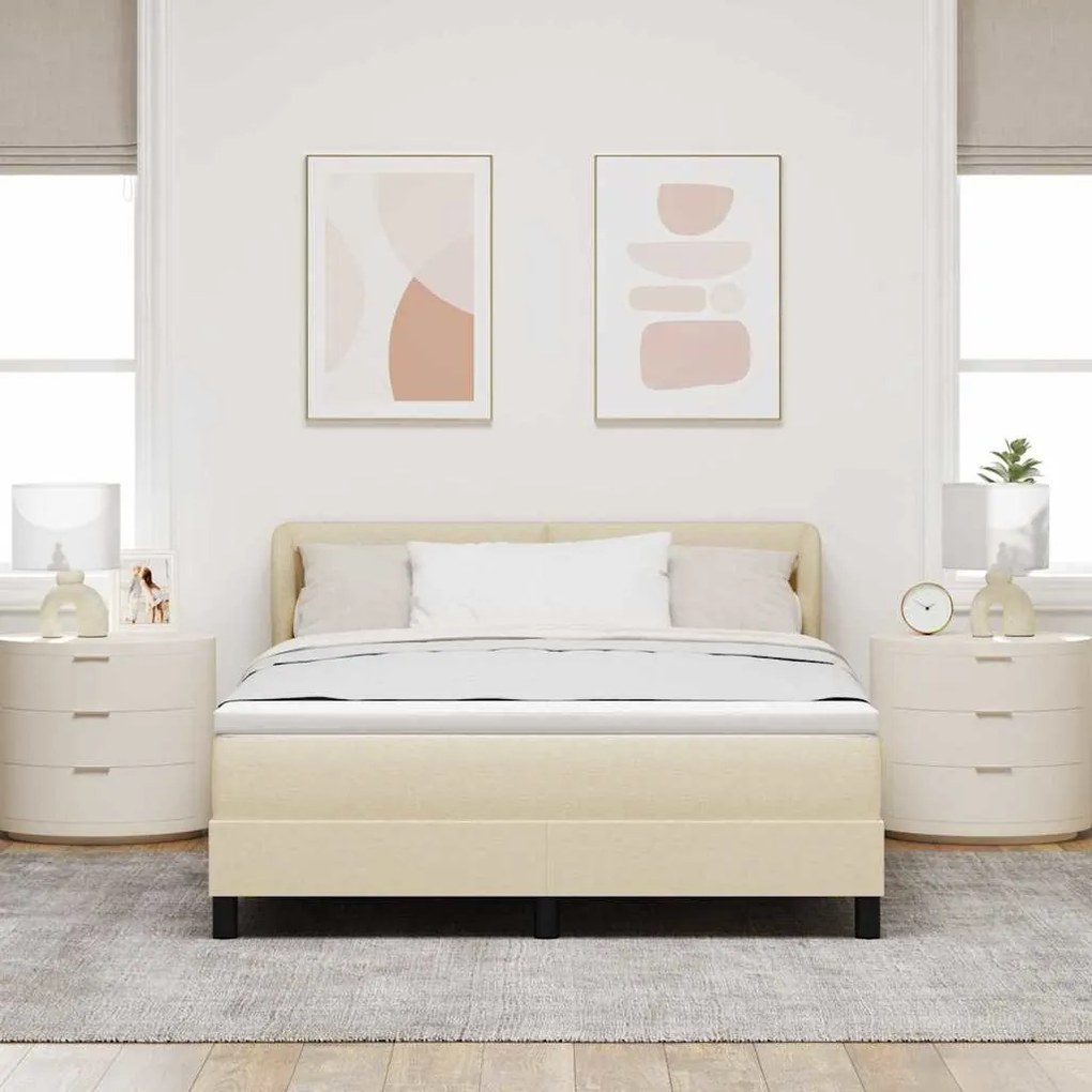 Postel s boxspringem s čelo Krémová 160 x 200 cm textil 3340036