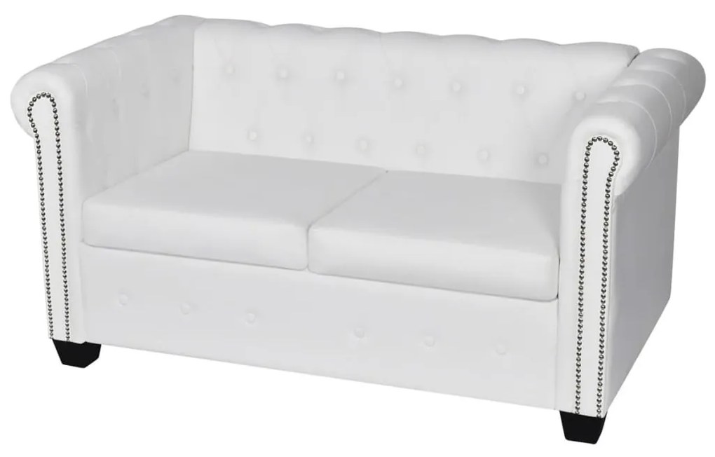 242371 vidaXL Chesterfield pohovka dvojsedák umělá kůže bílá