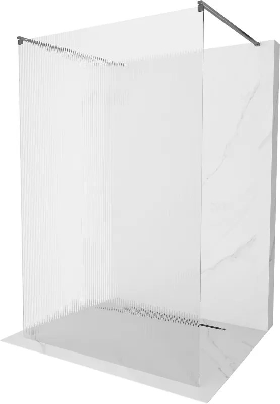 Mexen Kioto, sprchová zástěna Walk-In 140 x 200 cm, 8mm sklo s žebrovým vzorem, grafitový profil, 800-140-002-95-09