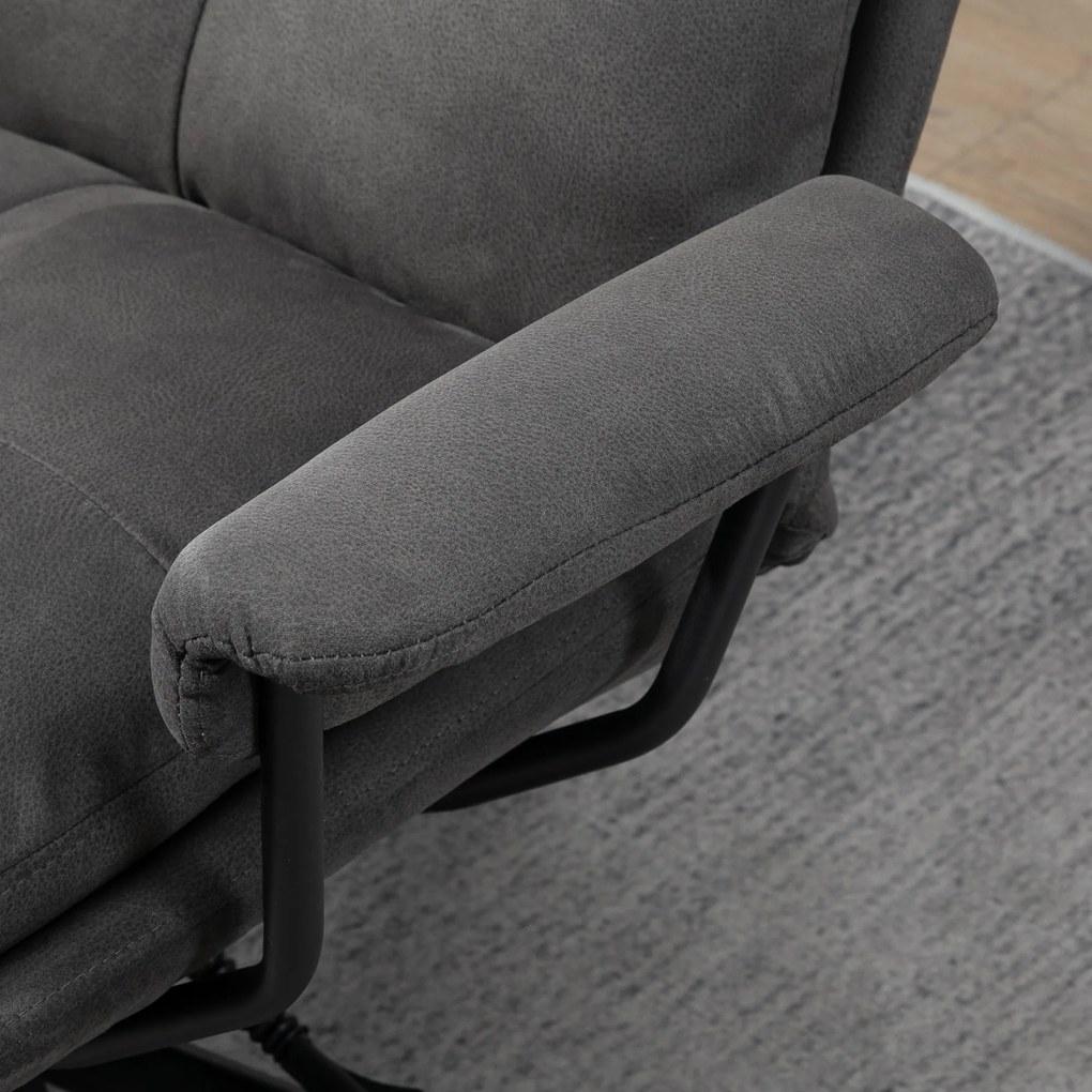 HOMCOM polohovatelné křeslo s taburetem, nosnost do 150 kg, otočná základna, TV křeslo s funkcí polohování, tmavě šedý polyester, ideální do obývacíh…